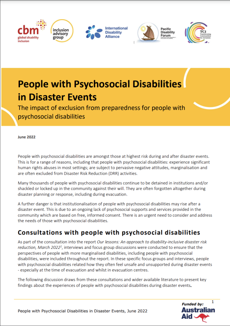 Our lessons: an approach to disability-inclusive disaster risk reduction in Asia and Pacific ...